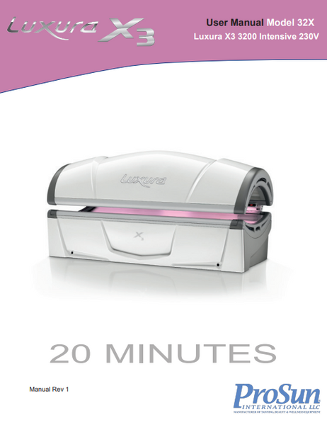 Prosun Luxura X3 3200 Intensive 230V 20 Min Tanning Bed Manual – Pro Salon Store