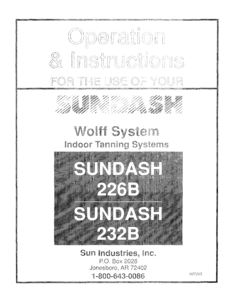 SunDash 232B Tanning Bed Manual – Pro Salon Store
