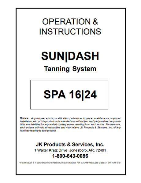 SunDash Spa 16 Tanning Bed Manual – Pro Salon Store