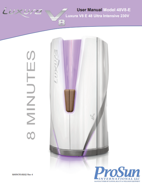Prosun V8 E 48 Ultra Intensive 230V 8 Min Tanning Bed Manual – Pro ...