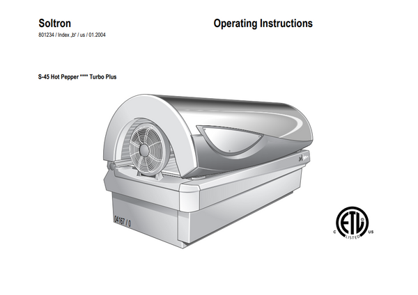 Soltron S-45 Hot Pepper Turbo Plus 15 Min Tanning Bed Manual – Pro ...