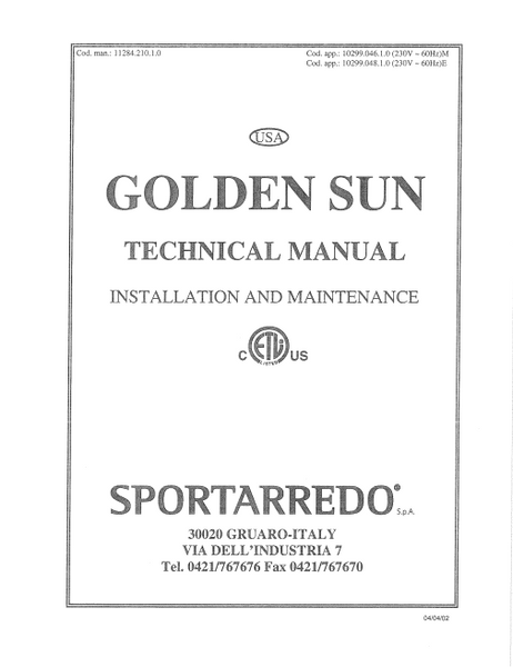 Sportarredo Golden Sun Tanning Bed Manual – Pro Salon Store