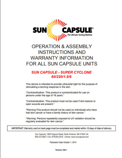 Sun Capsule Super Cyclone Tanning Booth Manual – Pro Salon Store