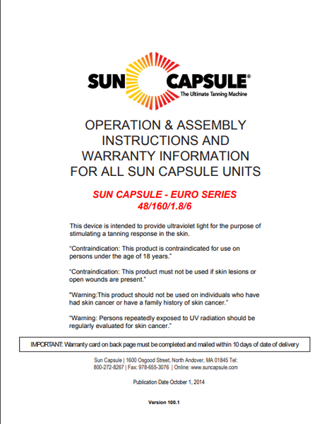 Sun Capsule Euro Series Tanning Bed Manual – Pro Salon Store