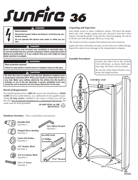 Sunfire 36 Pro Booth Tanning Bed Manual – Pro Salon Store